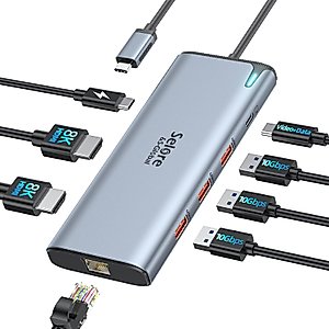 Docking Station USB C Video,8K Laptop Docking Station Dual Monitor 8K@60Hz 2*HDMI,USB-C Hub with USBC Video Output,4 * 10Gbps USB Port,Ethernet,100W PD for Portable Monitor,MacBook Pro/Air,Dell,HP