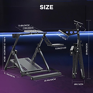 Hottoby X-Shaped Foldable Racing Steering Wheel Stand With Seat Fixing Slot and Water Cup Holder Fit for Logitech/Thrustmaster/Moza G29, G920, G923, T300RS Adjustable Racing Simulator Cockpit No Wheel