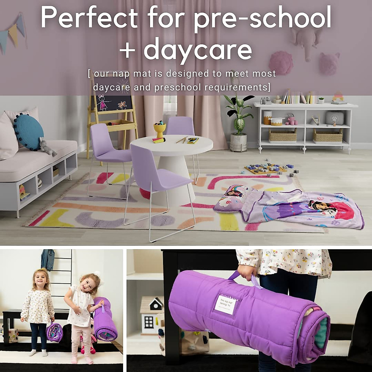 DreamWorks Gabby's Dollhouse 24"(W) X 45"(L) Soft Toddler Nap Mat with Pillow and Blanket Perfect for Preschool, Daycare, and Travel (100% Official Licensed Product)