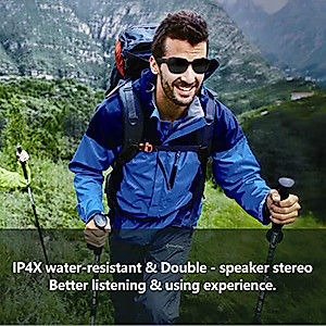 TWSGLS Smart Glasses: Sports Audio Sunglasses with Open Ear Headphones, Double Mic & speaker stereo, 7hrs Battery, BT 5.0 Connectivity, Compatible with Android/iOS for Men - Rectangular, Black