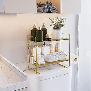 YIWANFW Over The Toilet Storage, Gold Over The Toilet Shelf Bathroom Organizers and Storage, 2-Tier Bathroom Shelves Over Toilet Bathroom Storage, Multi-Purpose Over Toilet Shelf Above Toilet Storage