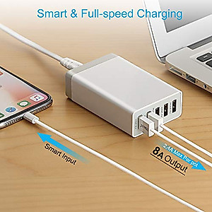 Desktop 5 Port USB Wall Charger 40W 8A, USB Hub Charging Station for Multiple Devices, Protable Multi Port USB Charger for Cell Phone x 8 8 Plus Pro, Pad, Android Smart Phone and More