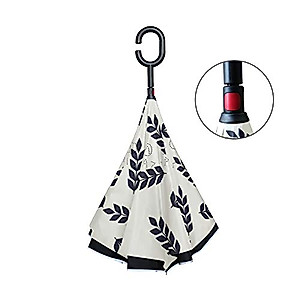 Nander Leaves Double Layer Inverted Umbrellas Reverse Folding Umbrella Windproof UV Protection Straight Umbrella Inside Out Upside Down for Car Rain Outdoor with C-Shaped Handle