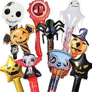 Halloween Inflatables Treats Toys 10pcs For Kids Party Favors Hand Hold Balloon Nightmare Before Christmas Toys Skeleton Spider Pumpkin Vampire Zombie Ghost Bat Outdoor Games Party Supplies