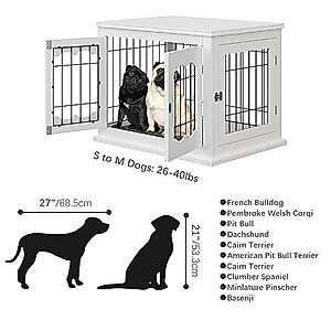 4NM Furniture Style Dog Crate with Cushion, Dog Kennel, Dog Cage for Small Medium Dogs, Indoor Aesthetic Puppy Kennel, Chew-Proof Metal Bars,Pretty Cute End Side Table Nightstand- White