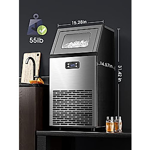 Joy Pebble Commercial Ice Maker Machine,100 lbs/day,33 lbs Basket,2-Way Add Water, Commercial Ice Machine with 7-Gear Ice Thickness,24 Hour Timer,Self Cleaning Ice Maker for Bar,Restaurant,Home,Office