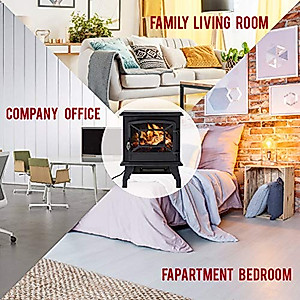FDW Electric Fireplace Heater 20" Freestanding Fireplace Stove Portable Space Heater with Thermostat for Home Office Realistic Log Flame Effect 1500W CSA Approved Safety 20"Wx17"Hx10"D,Black