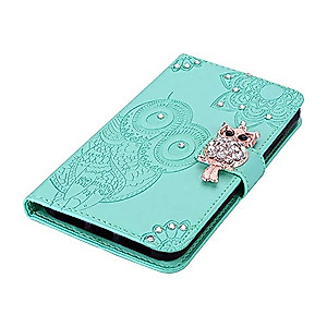 COTDINFORCA Compatible with Xiaomi Redmi Note 9 Case Glitter Wallet Case Leather with Card Slots Flip Case for Women Crystal Owl Embossing Shockproof Case for Xiaomi Redmi Note 9 Green YK