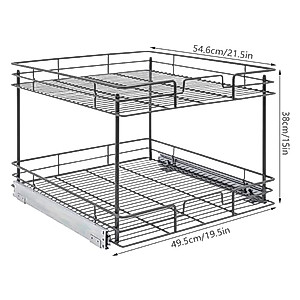 Pull Out Cabinet Organizer, Heavy Duty Metal Cabinet Drawers,Drawer Storage for Kitchen, Bathroom, Home,2 Tier Cabinet Pull Out Shelves (Grey)