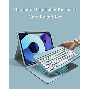 kaitesi Keyboard Case for iPad 9th Generation 8th 7th Gen 10.2"/ iPad Air 3rd Gen 10.5"/iPad Pro 10.5 inch Keyboard Case Detachable BT Keyboard Round Key (Misty Blue)
