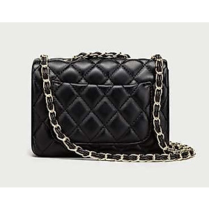 Quilted Crossbody Bag for Women - Shoulder Bag with Convertible Chain Strap and Twist Lock - Classic and Sleek for Phone/Wallet/Cards - Gift for Her (Black)