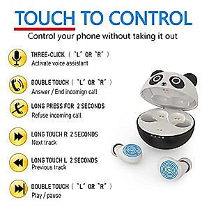 Jinpei Cute Panda Wireless Earphones, Waterproof, Noise Cancelling in-Ear erbuds, TWS Stereo Headphones, Built in mic Headset Premium Sound with deep Bass