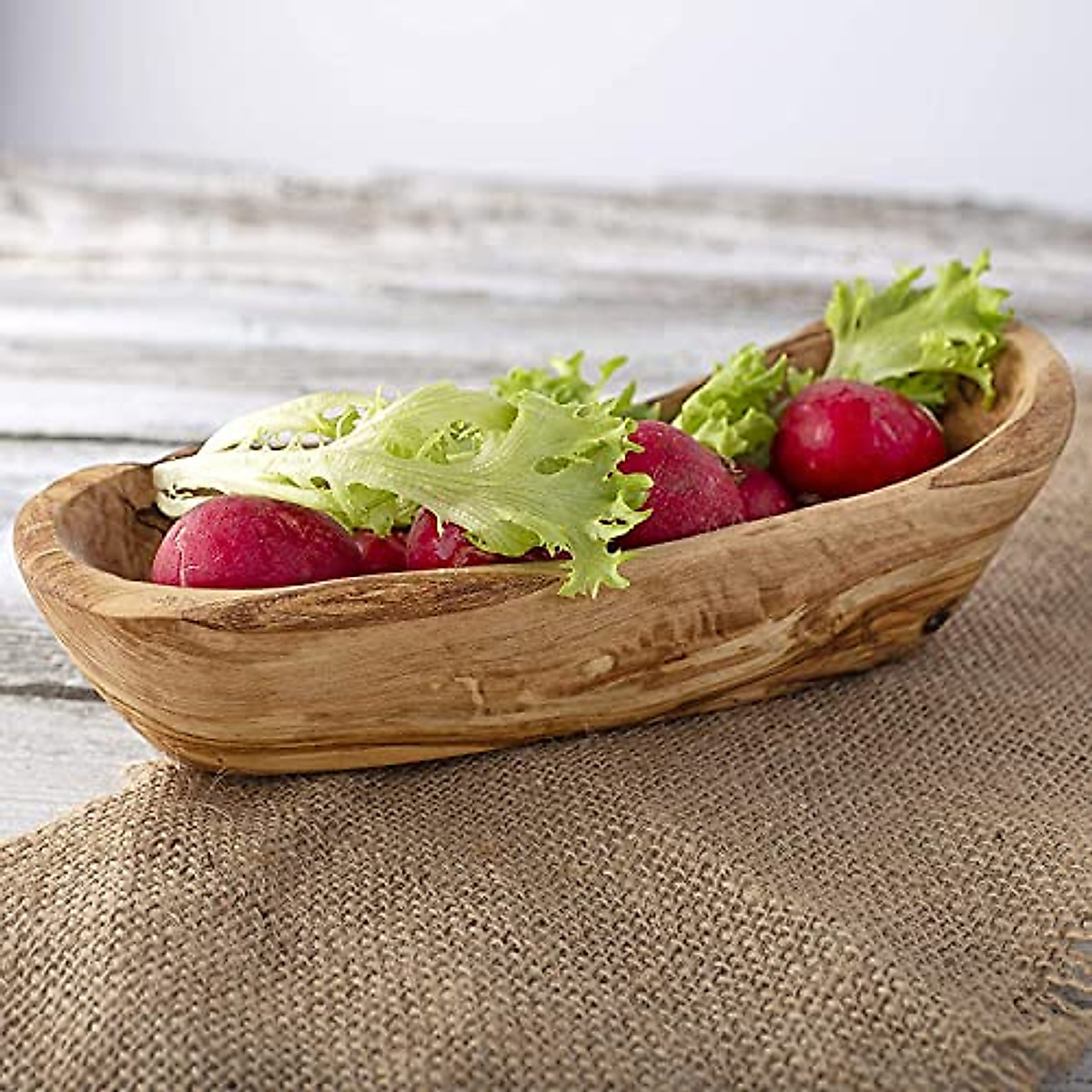 Forest Decor Set of 1 Decorative Wood Bowl - 9.5" Wooden Boat Shaped Bowl for Fruit - Olive Wood Snack Bowls - Handmade Rustic Serving Bowls - Table Countertop Wood Centerpiece for Home Décor