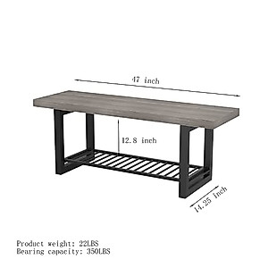 Stuffygreenus 47" Storage Bench, Industrial Indoor Entryway Bench, Wood Metal Hallway Accent Bench for Sitting, Rustic Shoe Rack Organizer Cabinet in Foyer Entrance Bedroom Living Room (Grey)