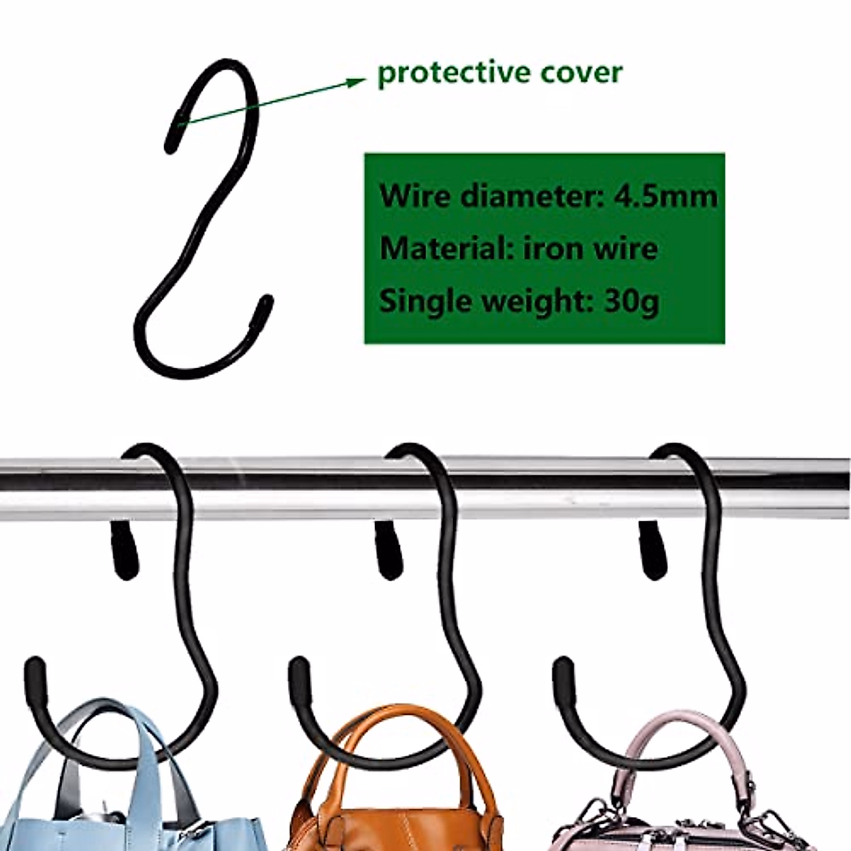 Apalie 10 Pack Black Purse Hanger for Closet,Twist Design Hooks Large Size Closet Rod Hooks Saves Space