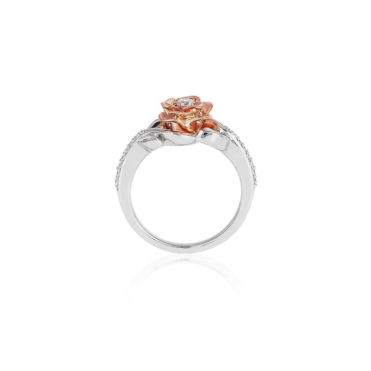 Jewelili Enchanted Disney Fine Jewelry 10K White Gold and Rose Gold 1/5 Cttw Diamond Belle Rose Ring