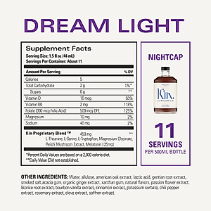 Dream Light by Kin Euphorics, Non Alcoholic Spirits, Nootropic, Botanic, Adaptogen Drink, Earthy Oak, Smoky Clove and Spicy Cinnamon, Soothe The Spirit and Quiet The Mind, 16.9 Fl Oz