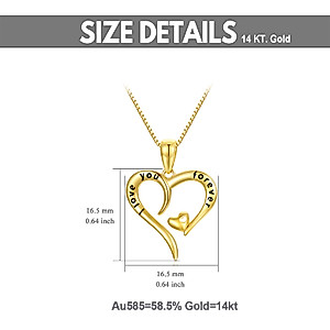 SISGEM 14k Gold I love You Forever Heart Necklaces for Women, Real Gold Box Chain Love Pendant Jewelry, Anniversary Present for Wife, Gifts for Her, 18 Inch