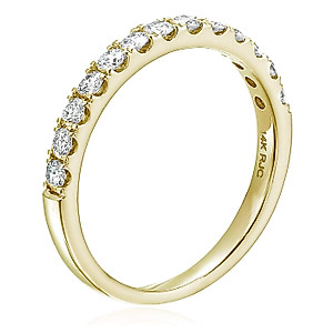 Vir Jewels 1/2 carat (ctw) Diamond Wedding Anniversary Band for Women, Half Eternity Round Diamond Engagement Ring 14K Yellow Gold Prong Pave Set 0.50 cttw, Size 6