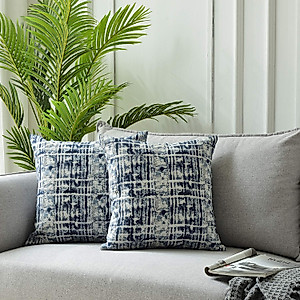 ROMANDECO Jacquard Decorative Throw Pillow Covers for Couch Set of 2, 18x18 Inches, Navy Blue