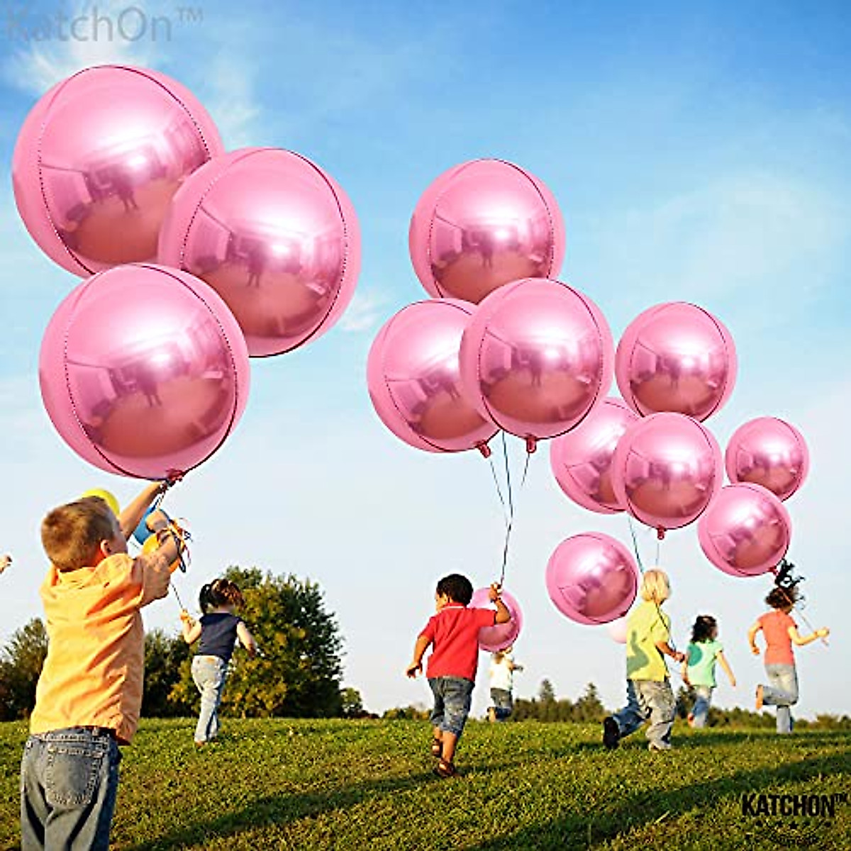 KatchOn, Metallic Pink Balloons - Pack of 24 | Pink Foil Balloons, Checkered Flag Balloons | Black and White Checkered Balloons for Pink Birthday Party Decorations and Race Car Birthday Party Supplies