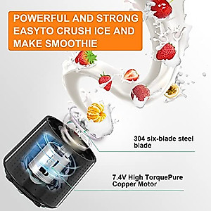 TastLi Portable Blender for Shakes and Smoothies, USB Rechargeable Mini Travel Electric Personal Size, with 13oz Blender Bottles, Powerful Motor, 6 Blades(Black)