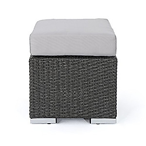 Christopher Knight Home Santa Rosa Outdoor 16" Wicker Ottoman Seat with Water Resistant Cushion, Grey / Silver