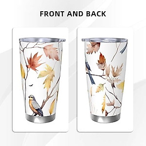 AYCZN Watercolour Birds On Branch 20 OZ Tumbler Stainless Steel Travel Coffee Mug, Vintage Autumn Tree Insulated Water Bottle with Lid and Straws Leakproof Thermal Cup