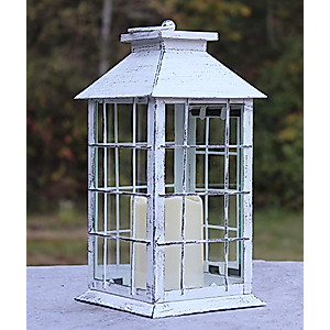 Seraphic Country Style Farmhouse Rustic Decorative Metal Lanterns with Flickering Flameless LED Candle, White