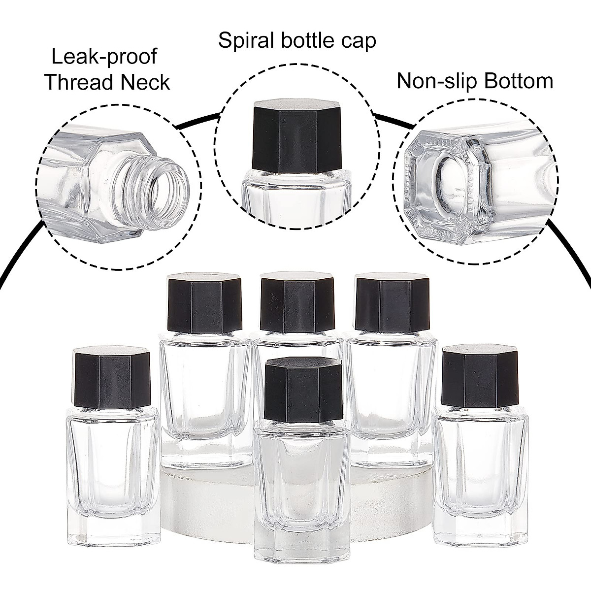 BENECREAT 12Pcs 15ml Heavy Duty Glass Inkwell Jars with Black ABS Plastic Caps, 6Pcs Plastic Droppers, 4Pcs Plastic Funnels for Ink Liquid