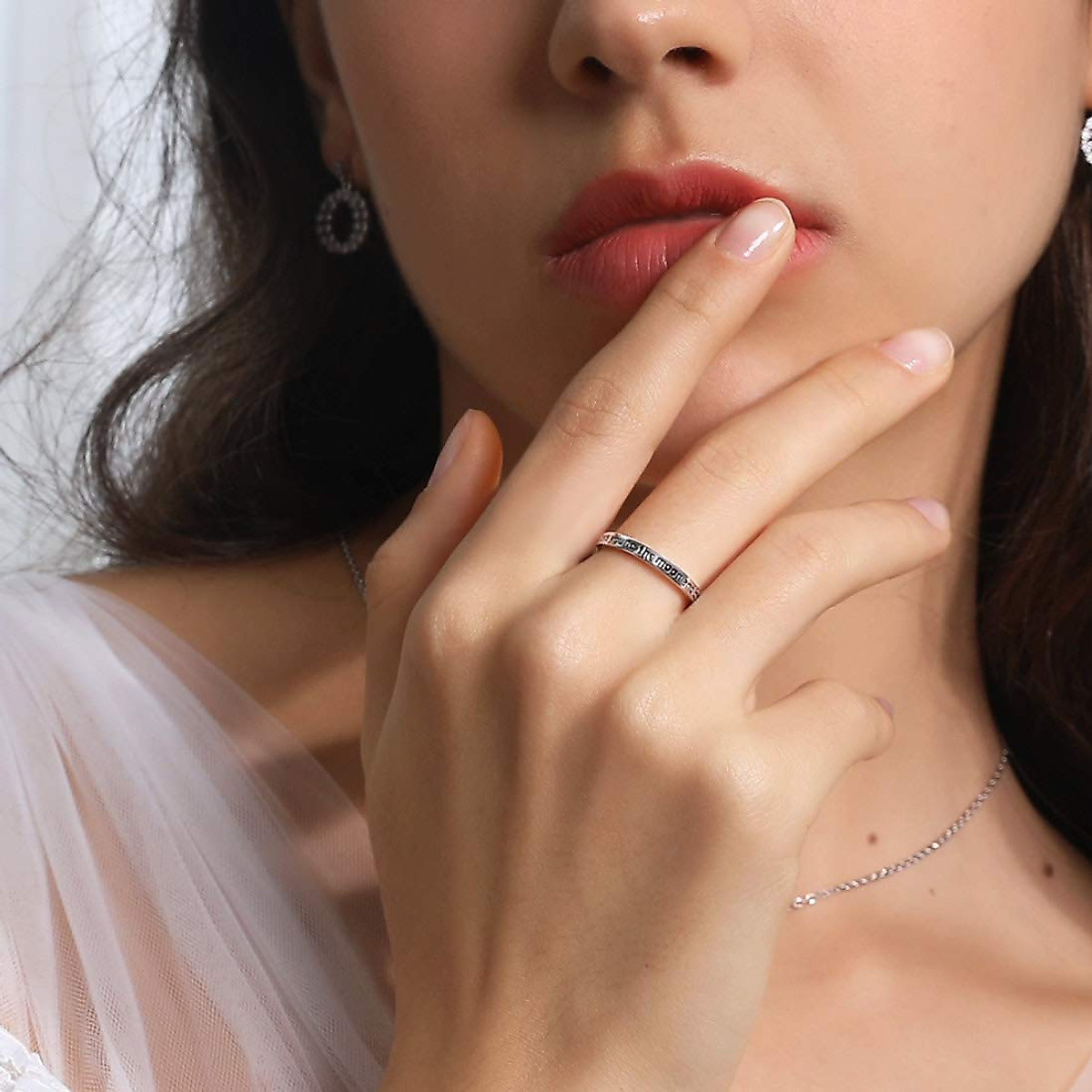 ChicSilver Sterling Silver Ring, Engraved I Love You to The Moon and Back Eternity Ring Open Adjustable Rings for Women Men