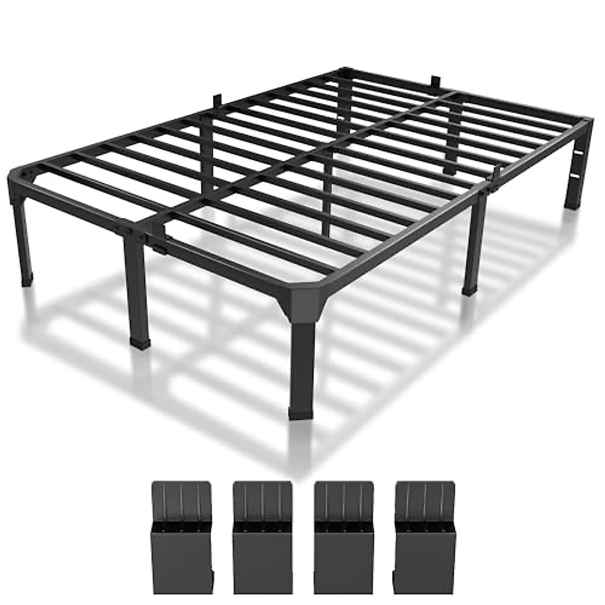Superay 14 Inch Metal Bed Frame Queen Size with Mattress Slide Stopper - Double Black Basic Steel Slats Platform, Easy Assembly Heavy Duty Noise Free Bedframes, No Box Spring Needed