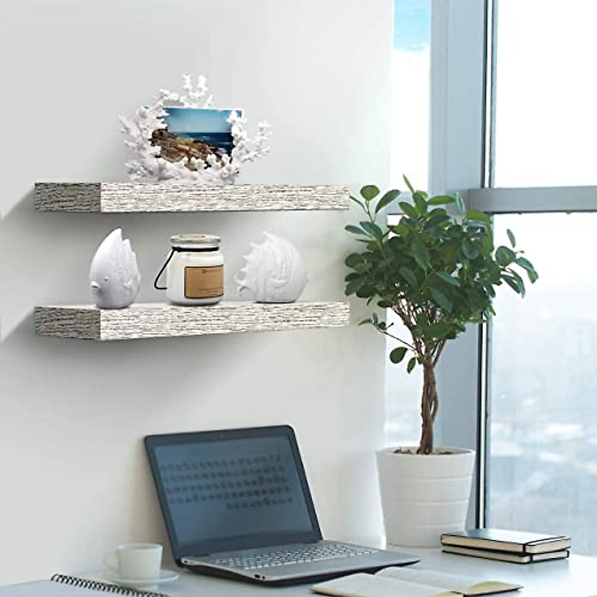 Sorbus Floating Shelves for Wall - 2 Pack Coastal Beach Wall Decor for Bedroom, Bathroom, Nursery, Living Room, Office, Home & Kitchen - White Rustic Wood Hanging Wall Shelf for Books, Frames, Trophy