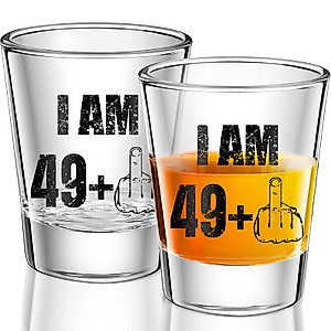 2 Pieces Middle Finger Shot Glass 2oz Black Funny Birthday Party Wine Glasses Present for Women and Men Celebrate Turning Birthday Decoration (49 Plus 1 Style)