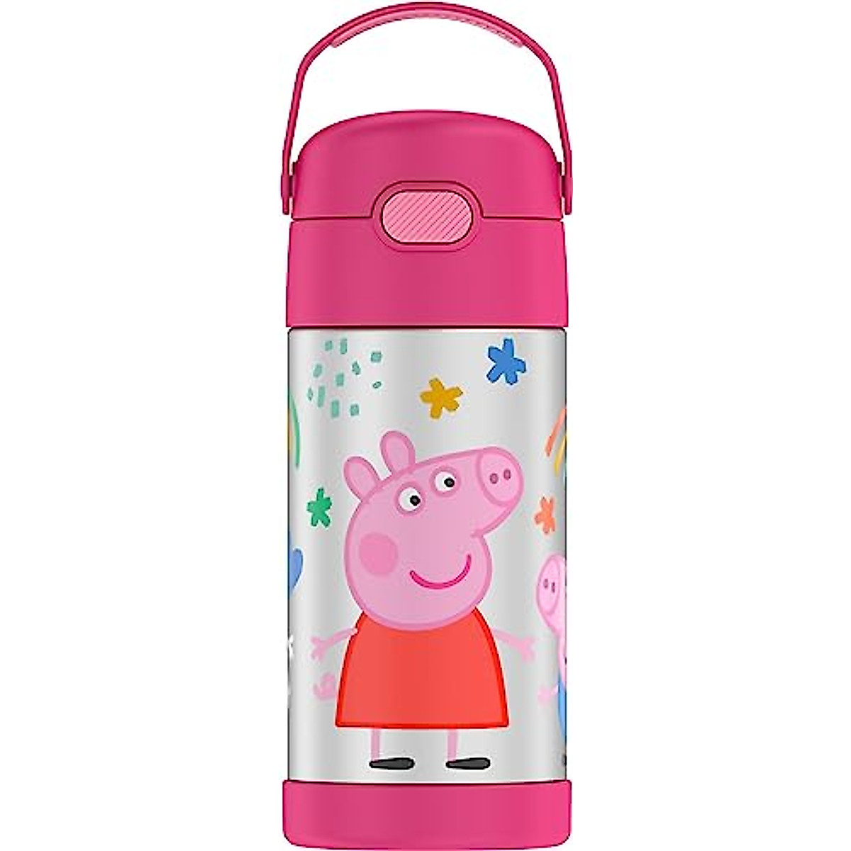 THERMOS FUNTAINER Water Bottle with Straw - 12 Ounce, Peppa Pig - Kids Stainless Steel Vacuum Insulated Water Bottle with Lid