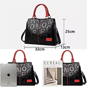 Fashion Leather Black with Red Handbags Medium for Women Luxury Shoulder Bag Tote Top-Handle Satchel Purses for Ladies