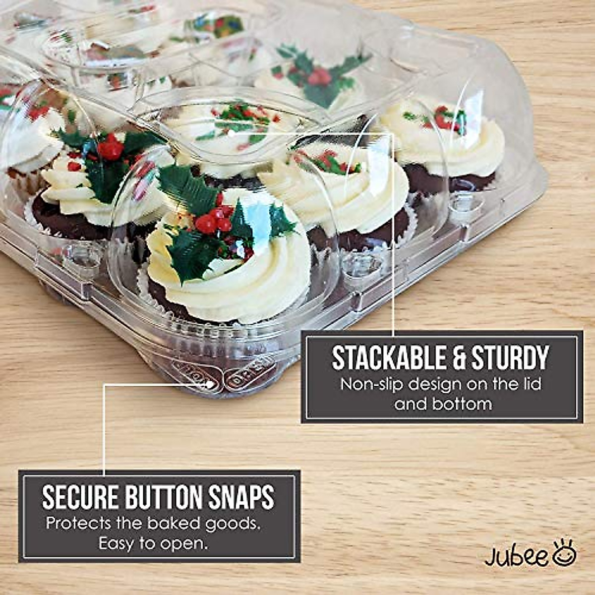 Jubee 12 Compartment 6 Set Cupcake Containers Clear Sturdy Strong Holders Carrier Box Tray Disposable Plastic for Regular Sized Muffins Bulk of Dozen Tall Dome Lid