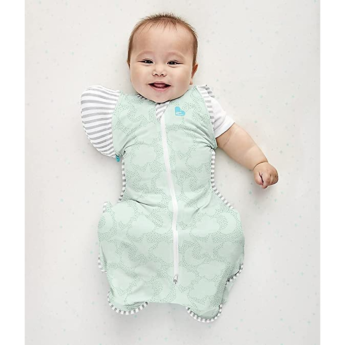 Love to Dream Transition Bag Organic 1.0 TOG, Celestial Dot Mint, Medium, 13-19 lbs., Patented Zip-Off Wings, Gently Help Baby Safely Transition from Being swaddled to arms Free Before Rolling Over