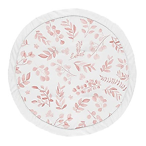 Sweet Jojo Designs Blush Pink and White Floral Leaf Girl Baby Playmat Tummy Time Infant Play Mat Boho Chic Bohemian Watercolor Botanical Flower Woodland Tropical Garden Leaves Pastel Light Pink Nature