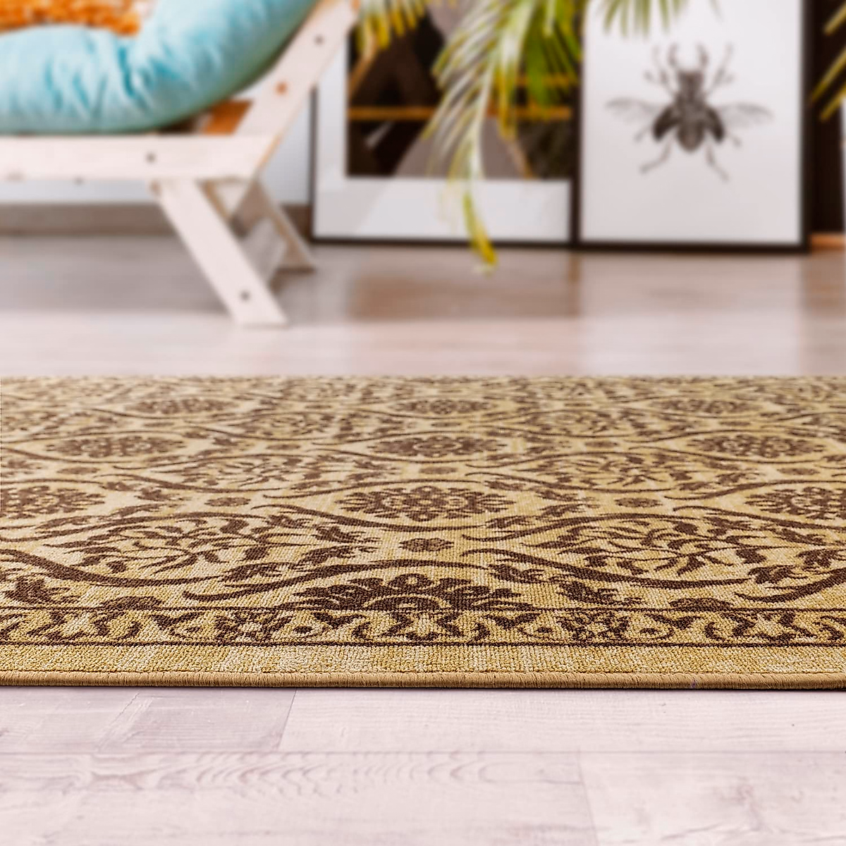 Antep Rugs Alfombras Non-Skid (Non-Slip) 8x10 Rubber Backing Floral Geometric Low Profile Pile Indoor Area Rugs (Brown, 7'10" x 10')
