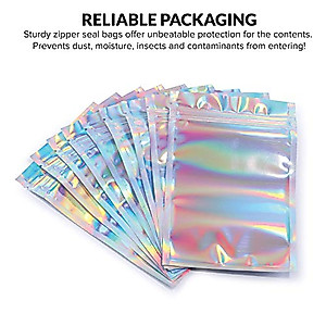 Mylar Bags with Ziplock 4 x 6" | 100 Bags | Rainbow Holographic | Sealable Heat Seal Bags for Candy and Food Packaging, Medications and Vitamins | For Liquid and Solids (4" x 6")