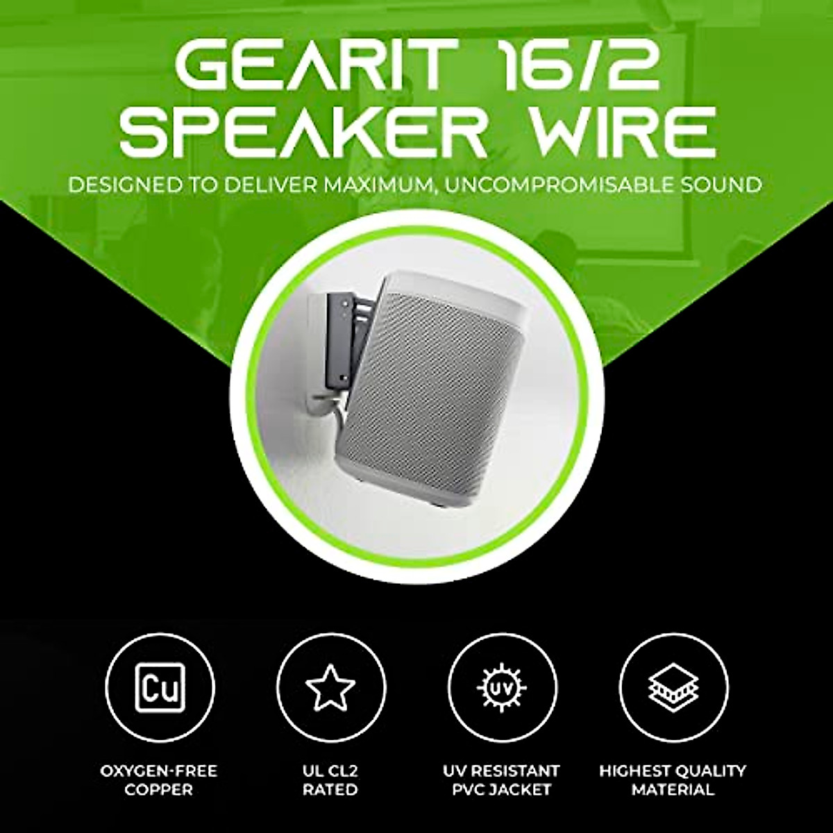 GearIT 16/2 Speaker Wire (50 Feet) 16AWG Gauge - in Wall Audio Speaker Wire Cable / CL2 Rated / 2 Conductors - OFC Oxygen-Free Copper, White 50ft