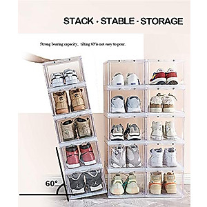stackable sports shoe box, rear-opening magnetic door shoe box,Transparent Shoe Storage Container , large sturdy storage box | Family organization and storage (black, 4Piece)