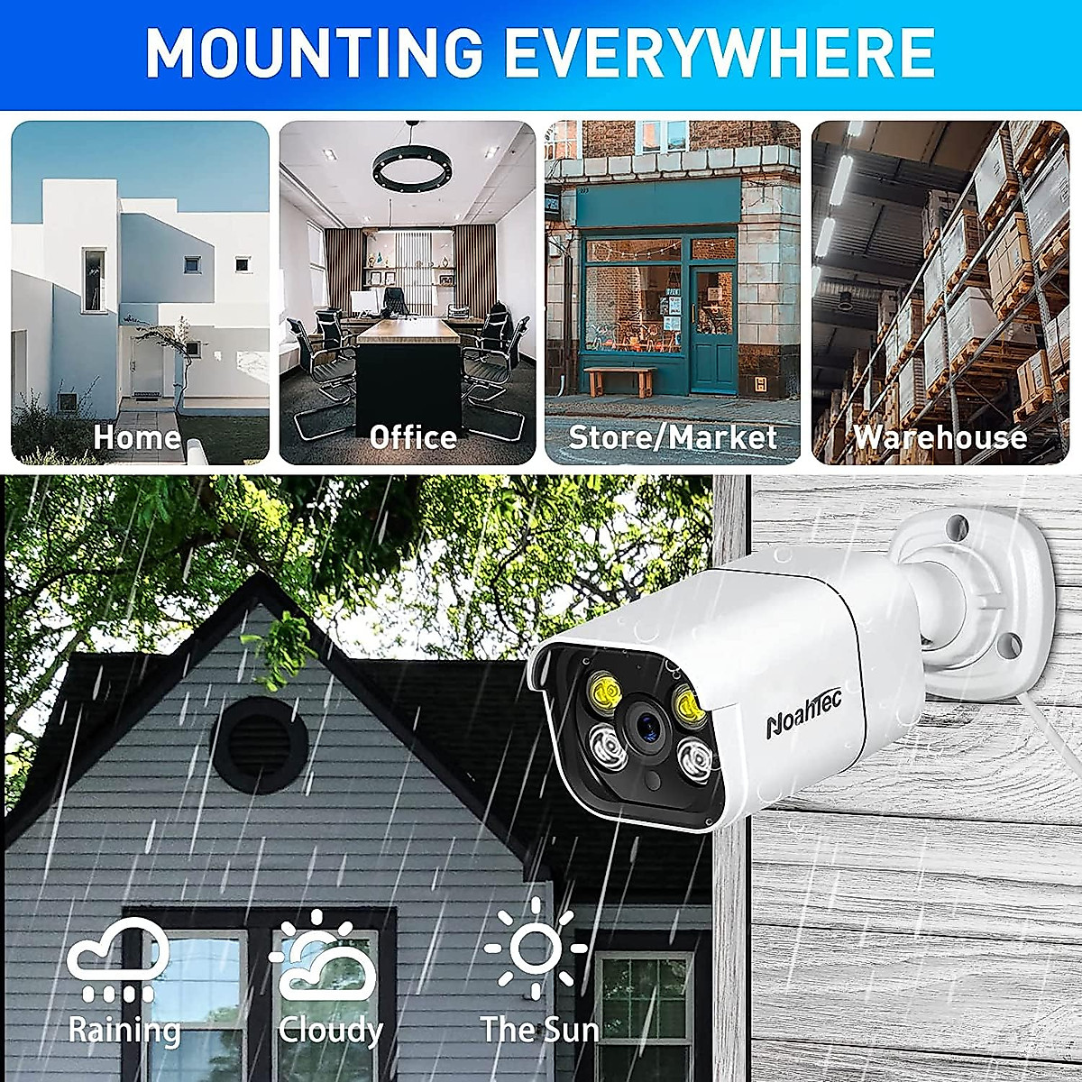 NOAHTEC 4MP PoE Security Camera System, 4Pcs CCTV Security Cameras System 2K IP Home Security Cameras with 8CH 8MP 4K NVR &Hard Drive 1TB, Person VehicleDetection, Two-Way Audio, 100ft Night Vision