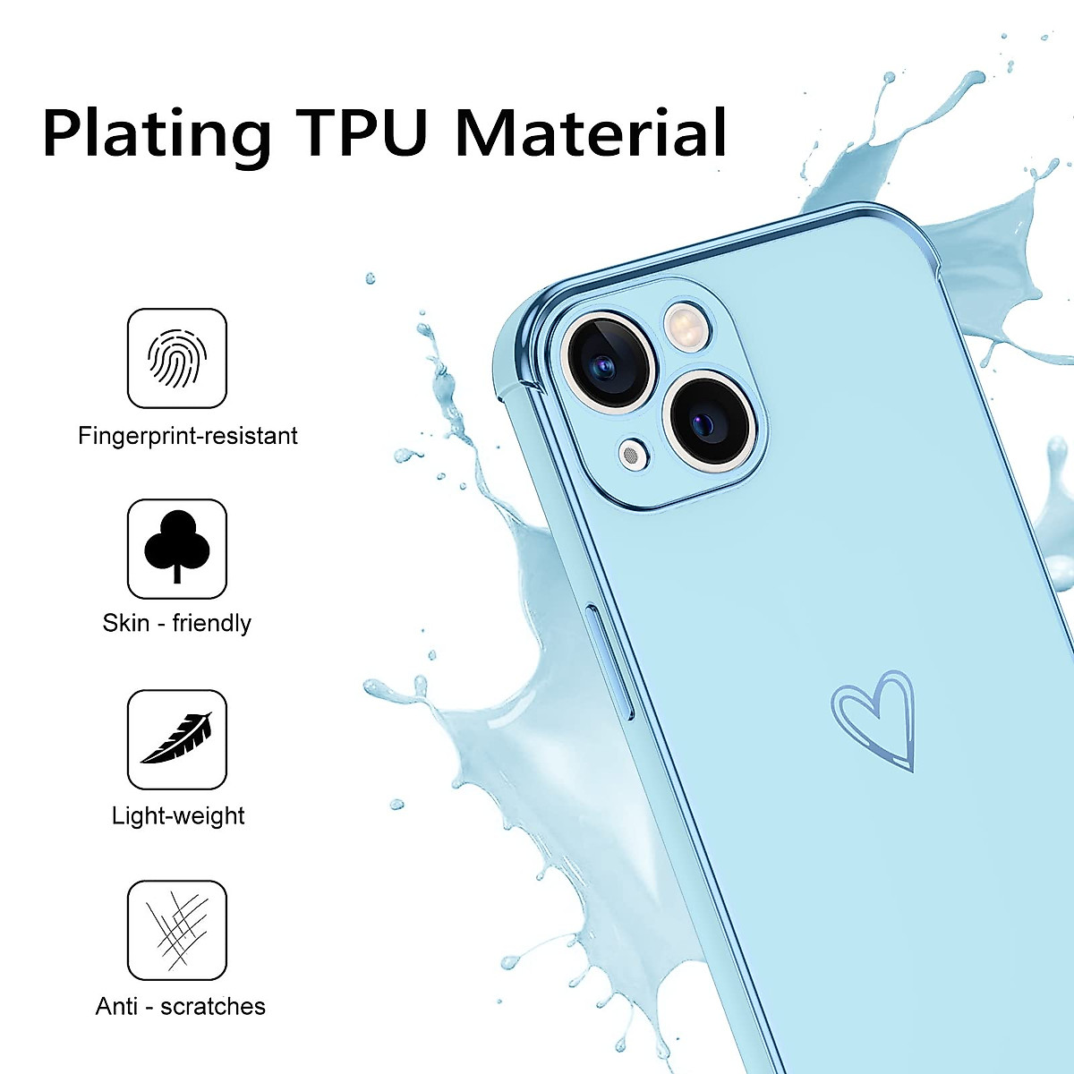 BENTOBEN for iPhone 13 Mini Phone Case, Cute Heart Pattern Slim Fit Soft Flexible Shockproof TPU Bumper Protective Women Girls Boys Men Non-Slip Lightweight Cover for iPhone 13 Mini 5.4 Inch, Blue