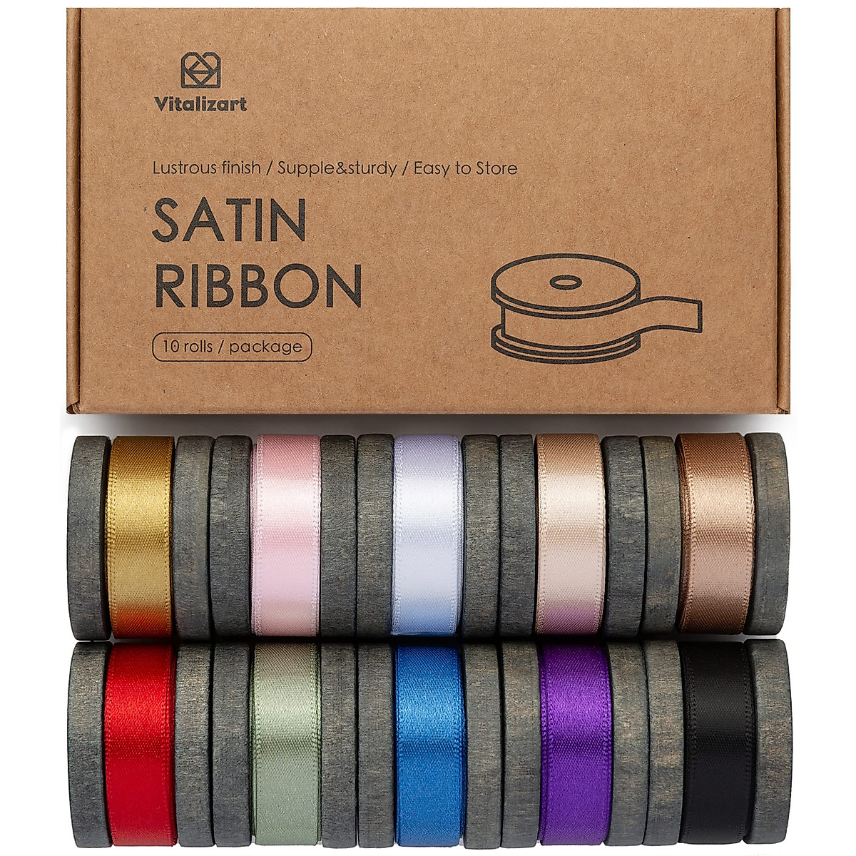 Vitalizart Satin Ribbon 3/8 Inch Double Faced Silk Like Thin Ribbon for Gift Wrapping Bouquet Hair Wedding Christmas Decoration 30 Yards