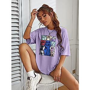 Women's Oversized T Shirts Country Music Shirts Swift Concert Outfits Funny Cat Lover Shirt Swift Fans Top Purple