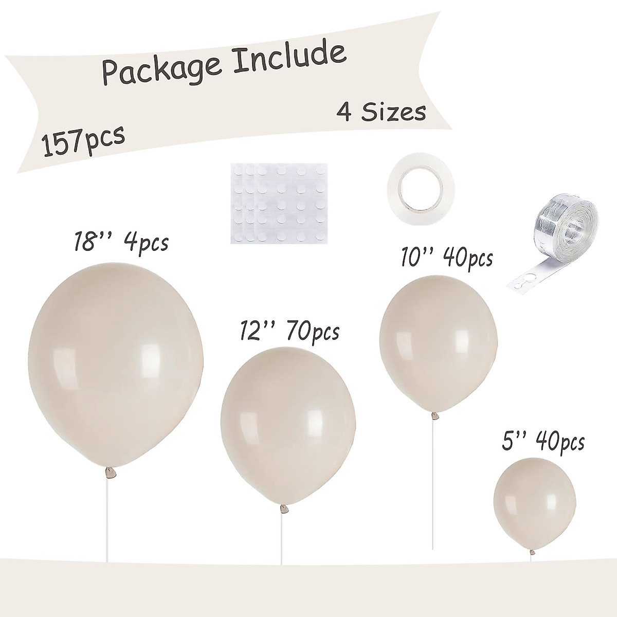 154pcs Ivory White Balloons White Sand White Cream Beige Balloon for Balloon arch Different Sizes 5/10/12/18 Inch Balloon Garland Kit for Wedding Birthday Party Supplies Bridal Shower Decorations