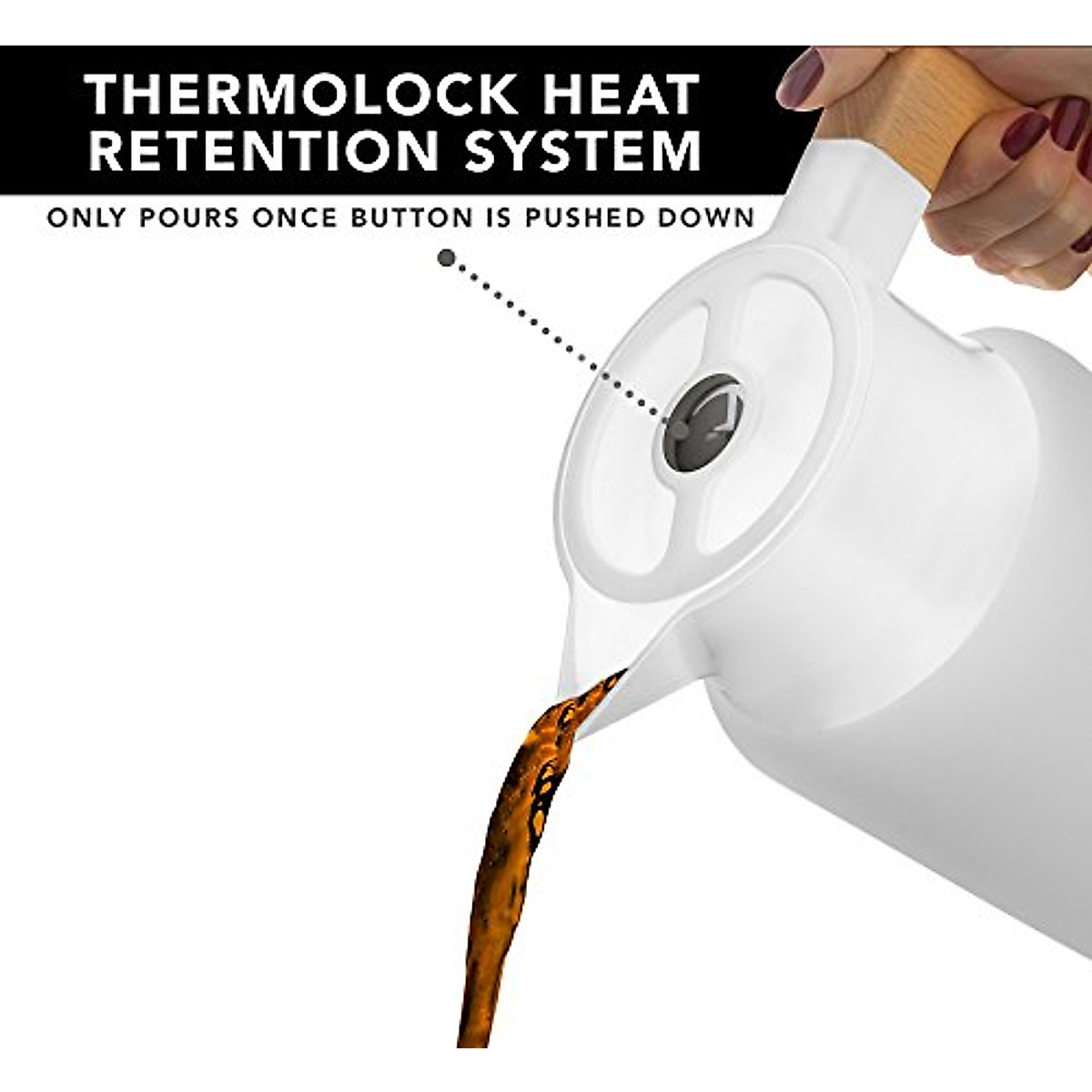 Hastings Collective Thermal Coffee Carafe 50 Oz - Large Stainless Steel Insulated Carafe - 1.5 Liter Double Walled Vacuum Thermos Coffee and Beverage Dispenser with Tea Infuser and Strainer (White)