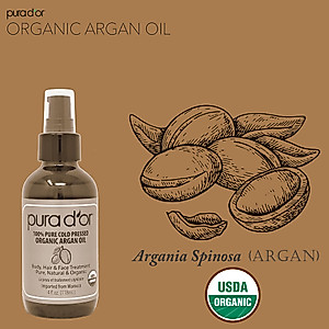 PURA D'OR 4 Oz ORGANIC Moroccan Argan Oil - USDA Certified 100% Pure & Cold Pressed Virgin Premium Grade Natural Moisturizer Treatment For Dry, Damaged Skin, Hair, Face, Body & Scalp - Men & Women